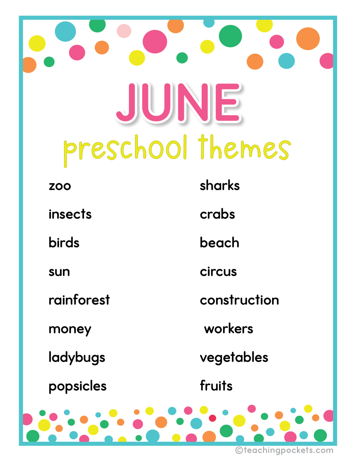 Engaging Preschool Monthly Theme Ideas – Teaching Pockets
