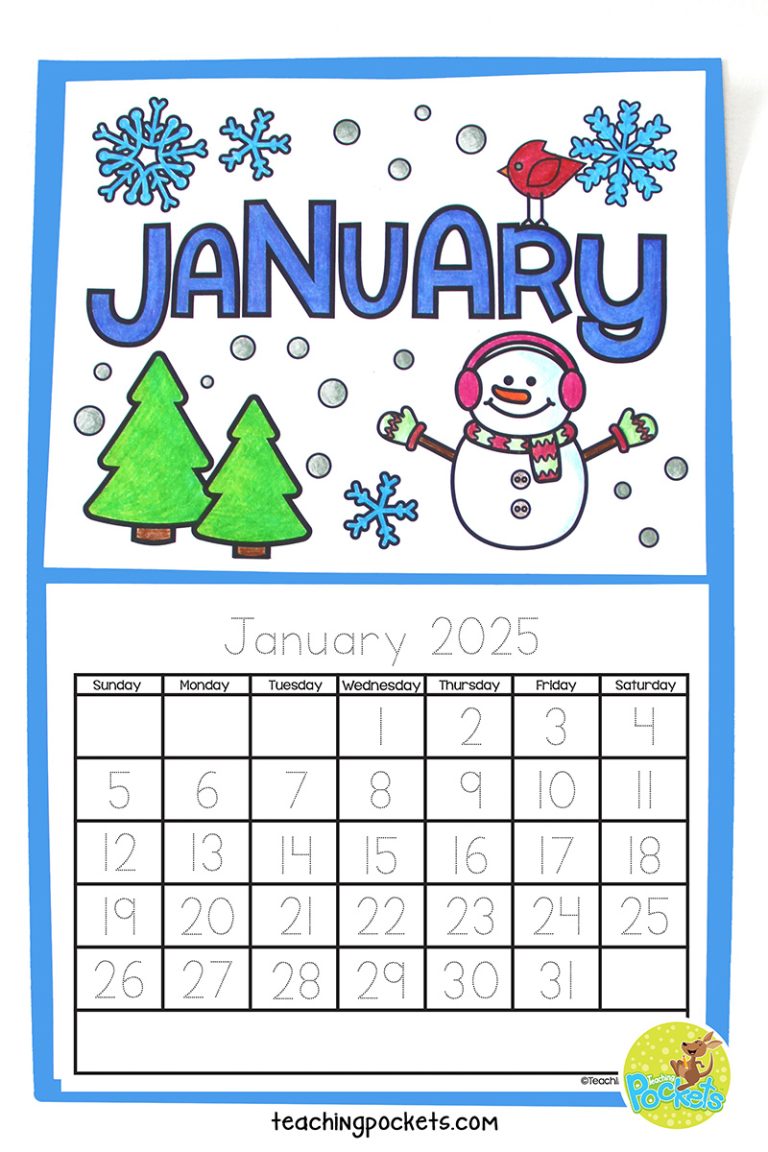 2025 Monthly Coloring Calendar for Kids – Teaching Pockets