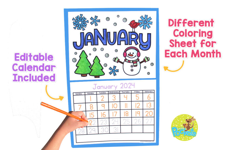 Free Monthly Printable Coloring Calendar for Kids – Teaching Pockets