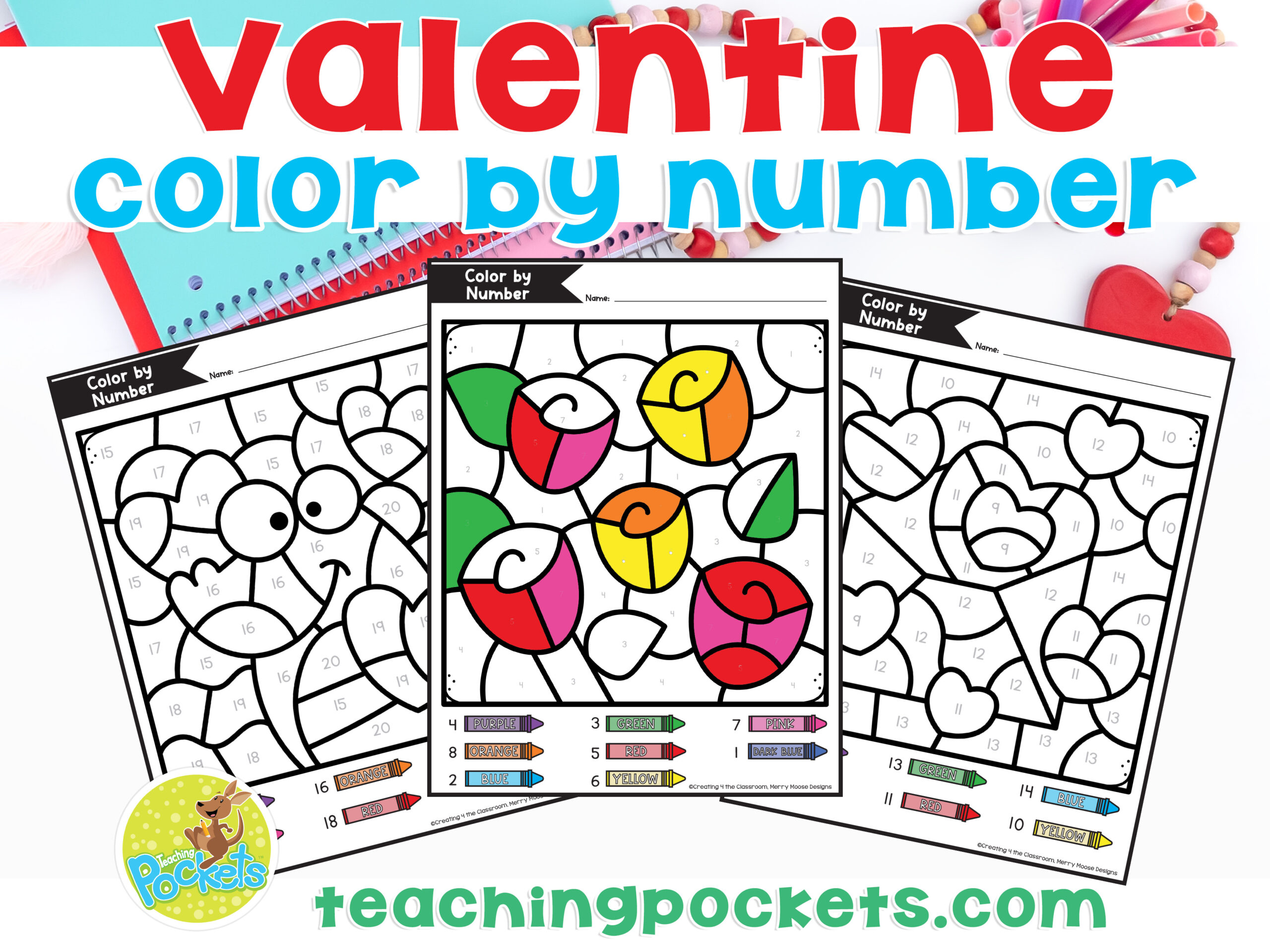 Valentine's Day Color by Number Worksheets for Kids – Teaching Pockets