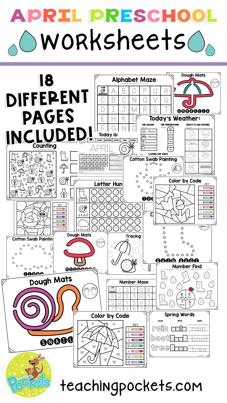 April No Prep Preschool Printables Pack for Free – Teaching Pockets
