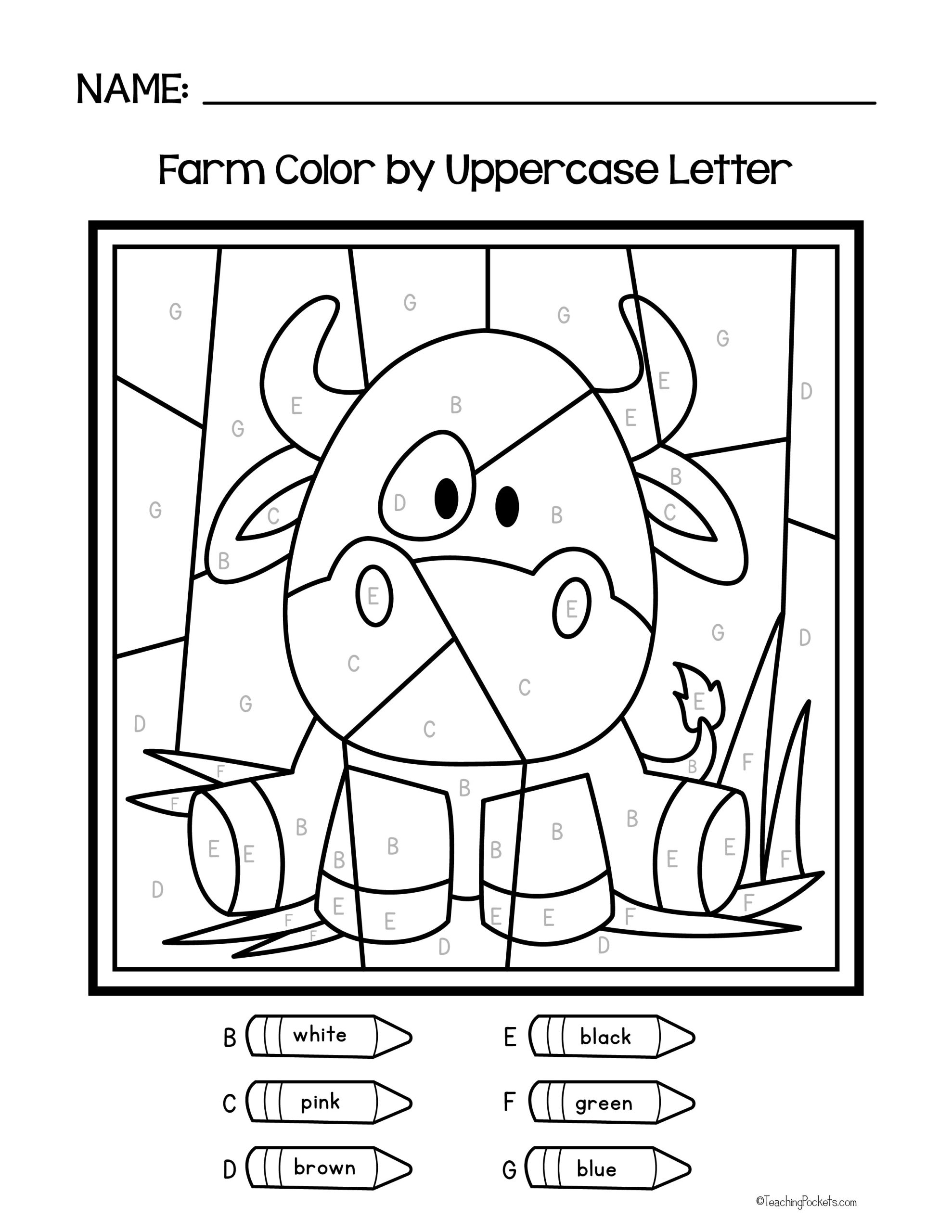 Free Farm Animal Color by Letter Printable Worksheets – Teaching Pockets