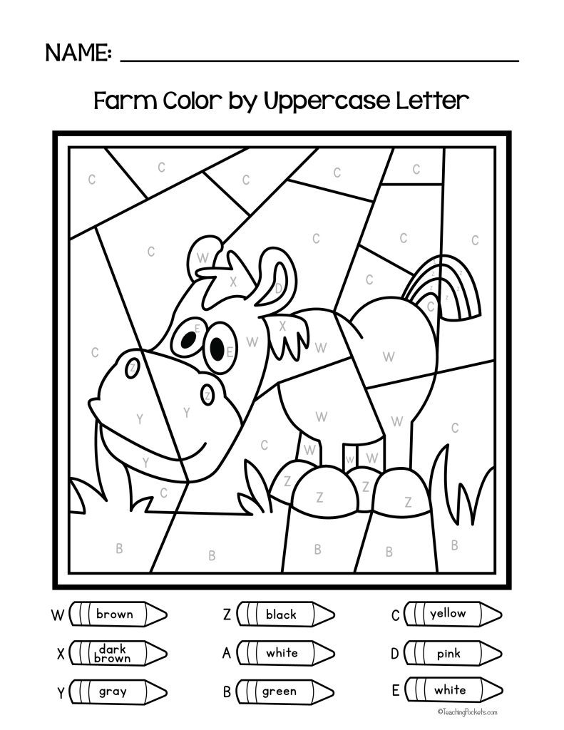 Free Farm Animal Color by Letter Printable Worksheets – Teaching Pockets