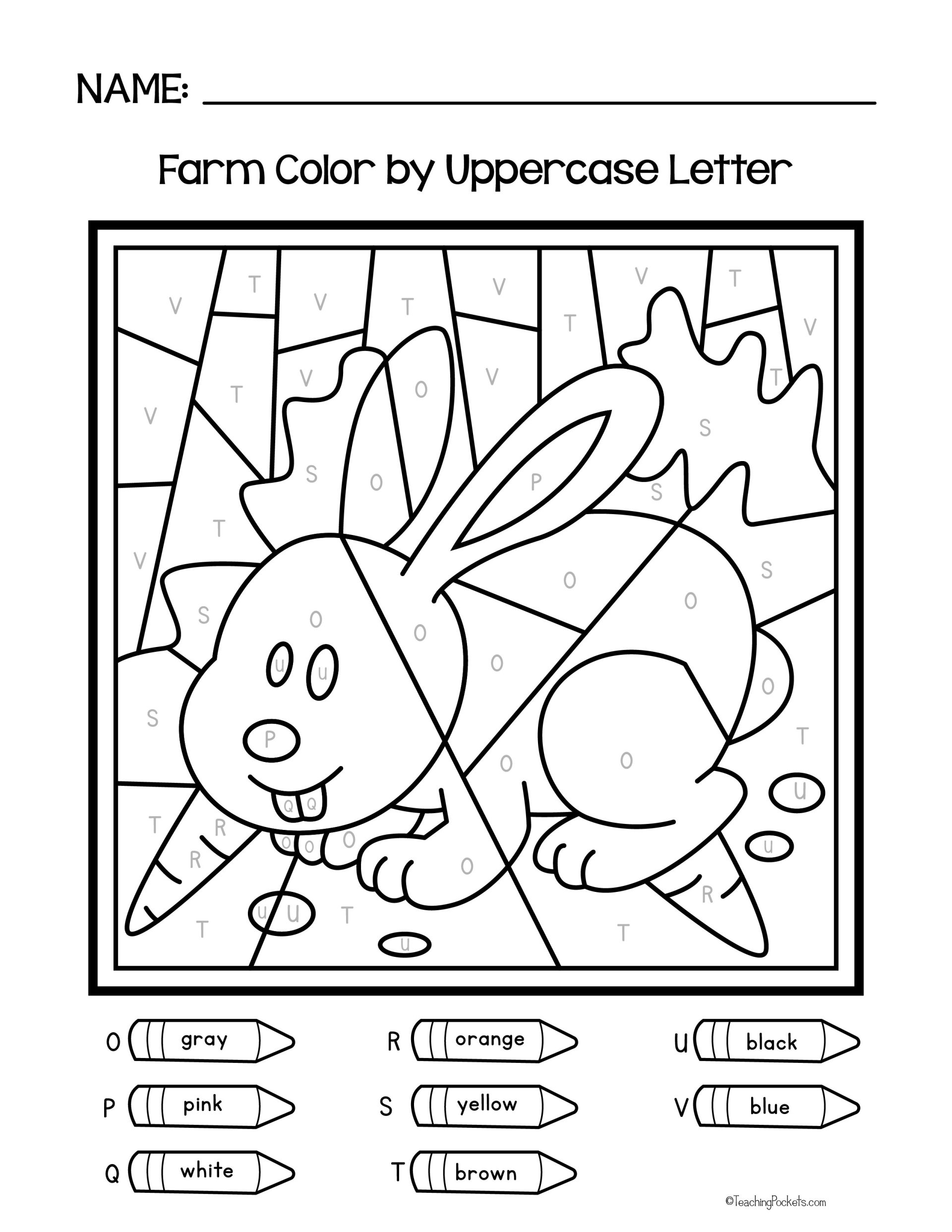 Free Farm Animal Color by Letter Printable Worksheets – Teaching Pockets