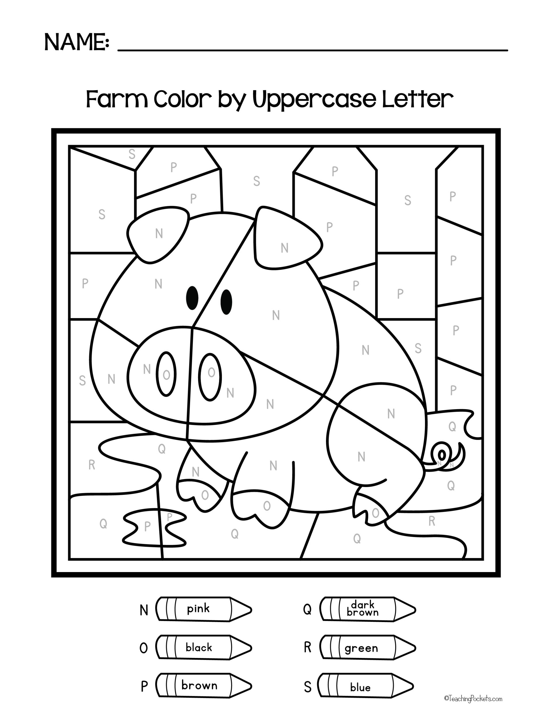 Free Farm Animal Color by Letter Printable Worksheets – Teaching Pockets