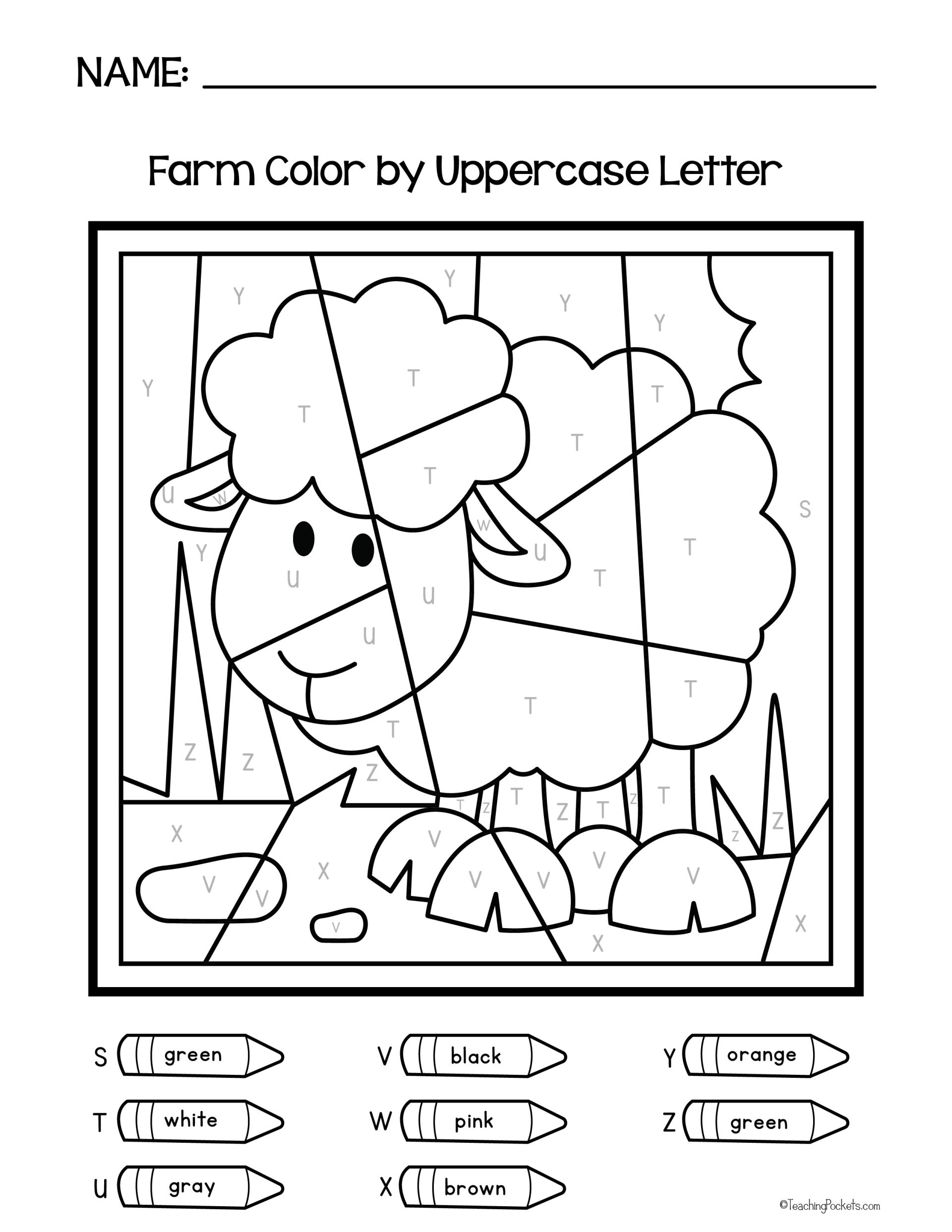 Free Farm Animal Color by Letter Printable Worksheets – Teaching Pockets