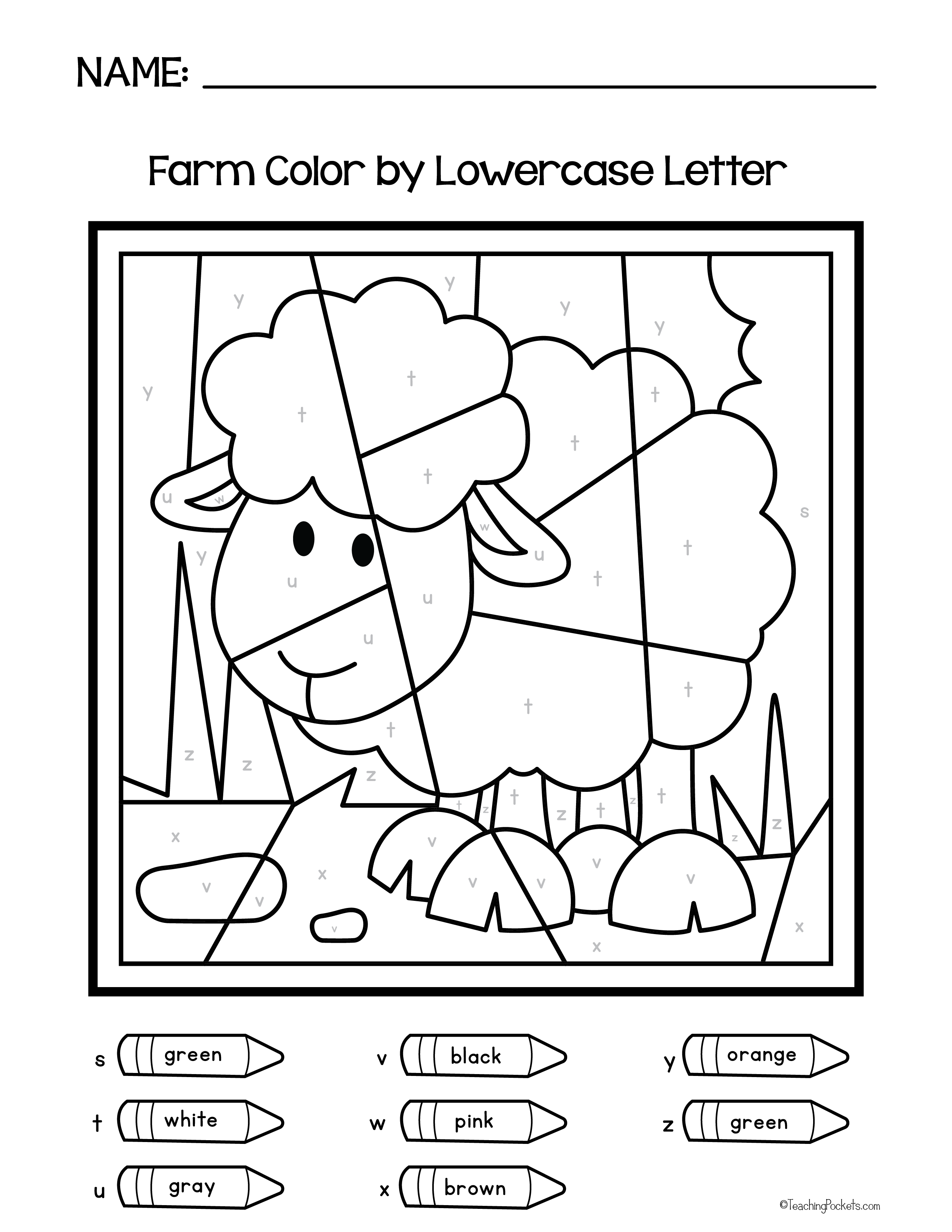Free Farm Animals Color by Letter Printable – Teaching Pockets