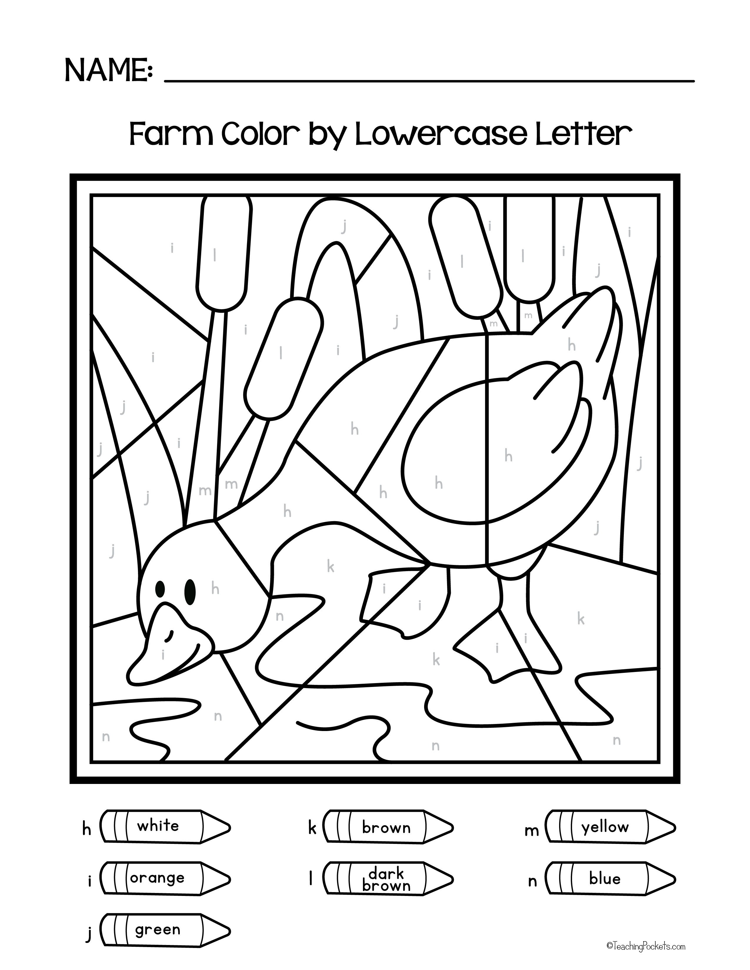 Free Farm Animals Color by Letter Printable – Teaching Pockets