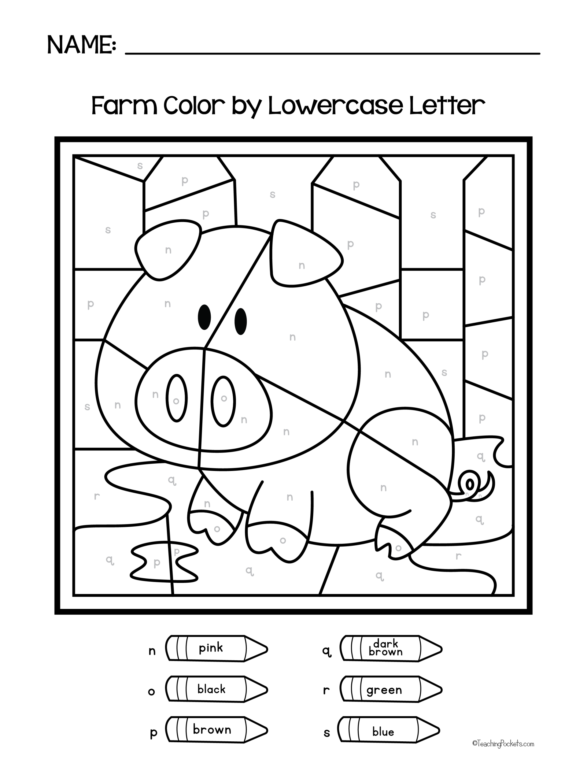 Free Farm Animals Color by Letter Printable – Teaching Pockets