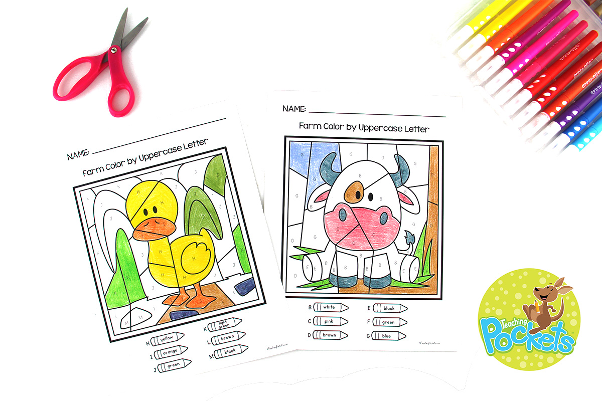 Free Farm Animal Color by Letter Printable Worksheets – Teaching Pockets