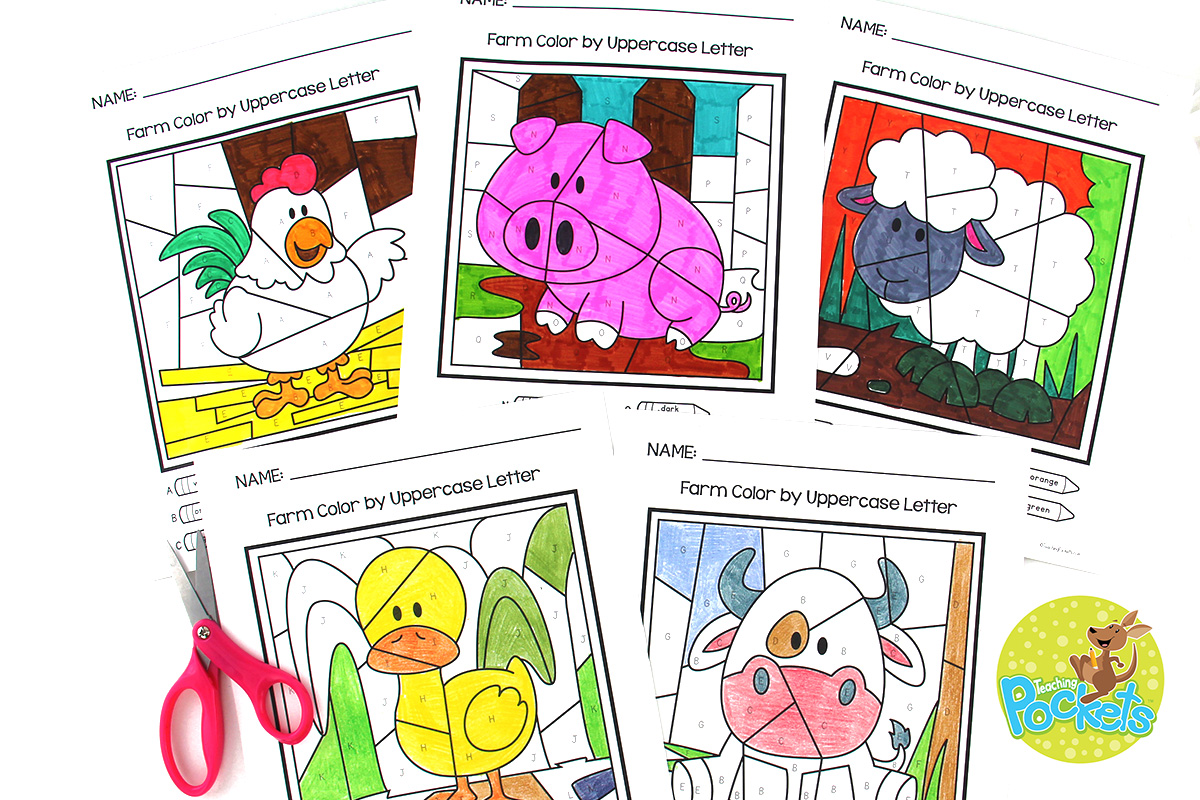 Free Farm Animal Color by Letter Printable Worksheets – Teaching Pockets