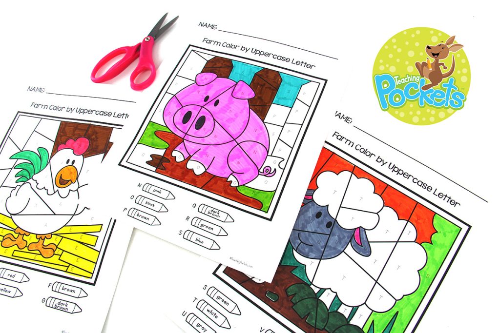 Free Farm Animal Color by Letter Printable Worksheets – Teaching Pockets
