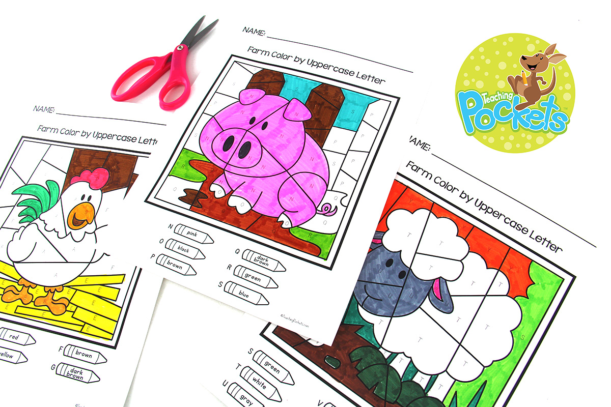Free Farm Animal Color by Letter Printable Worksheets – Teaching Pockets