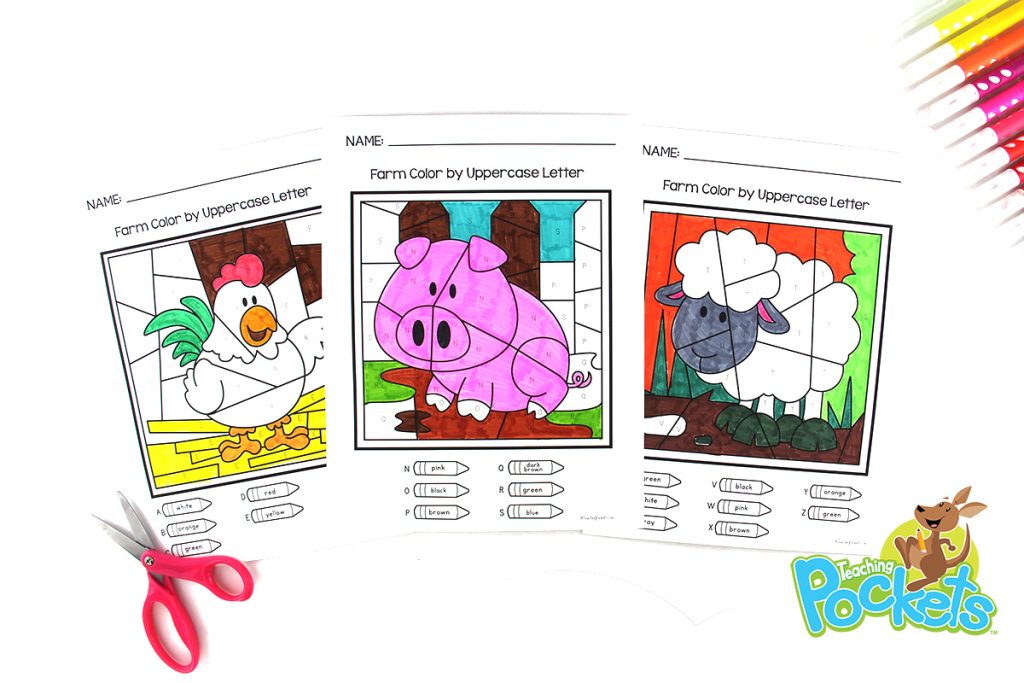 Free Farm Animal Color by Letter Printable Worksheets – Teaching Pockets