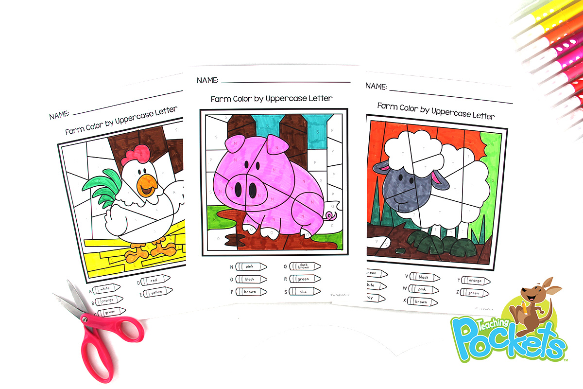 Free Farm Animal Color by Letter Printable Worksheets – Teaching Pockets