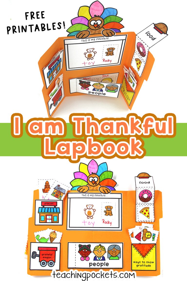 I Am Thankful Thanksgiving Lapbook for Kids 🦃 – Teaching Pockets