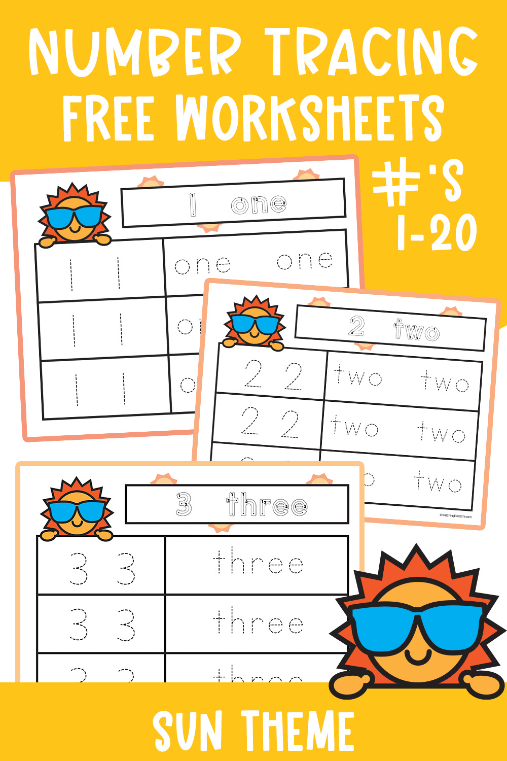 Sun Theme Number Tracing Worksheets – Teaching Pockets