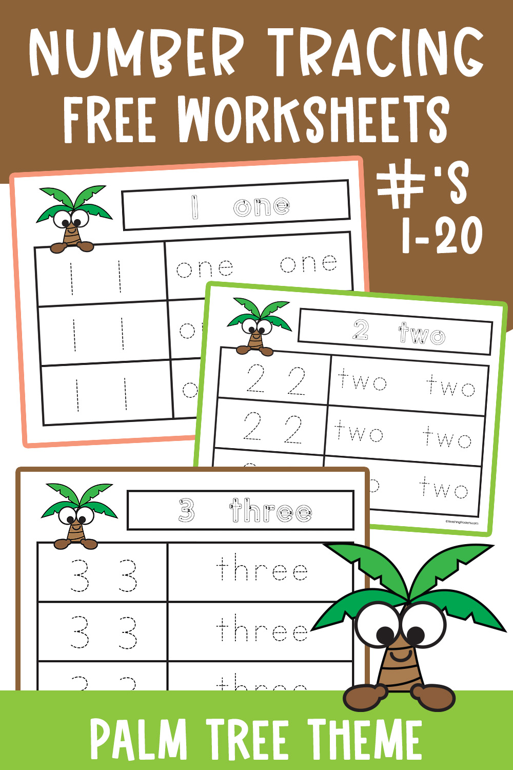 Palm Tree Number Tracing Worksheets – Teaching Pockets