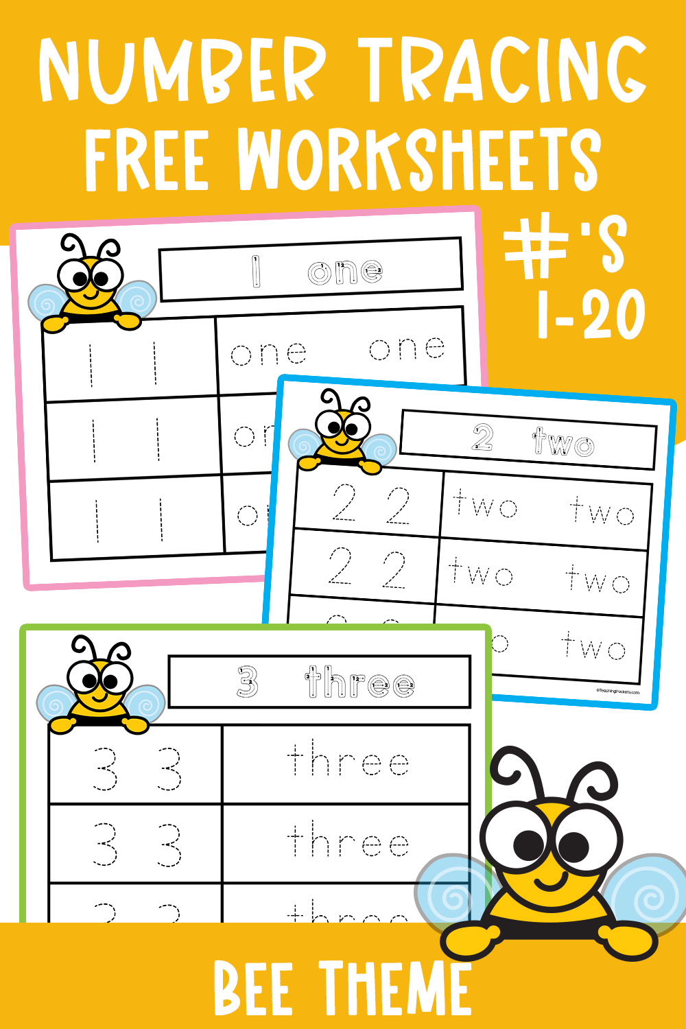 Free Bee Printable Number Tracing Worksheets – Teaching Pockets