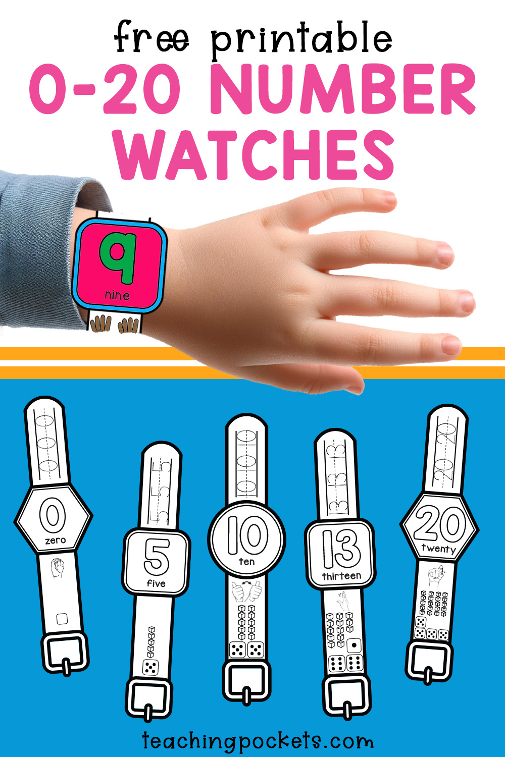 Printable Number Watches for Kids Numbers 1-20 – Teaching Pockets