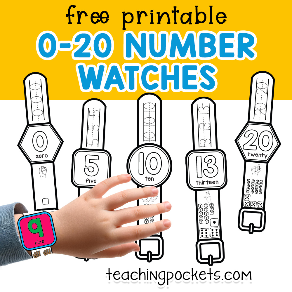 Printable Number Watches for Kids Numbers 1-20 – Teaching Pockets