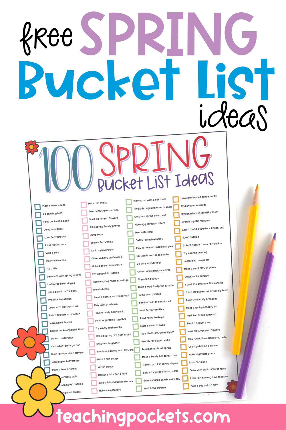100 Spring Bucket List Ideas Free Printable – Teaching Pockets